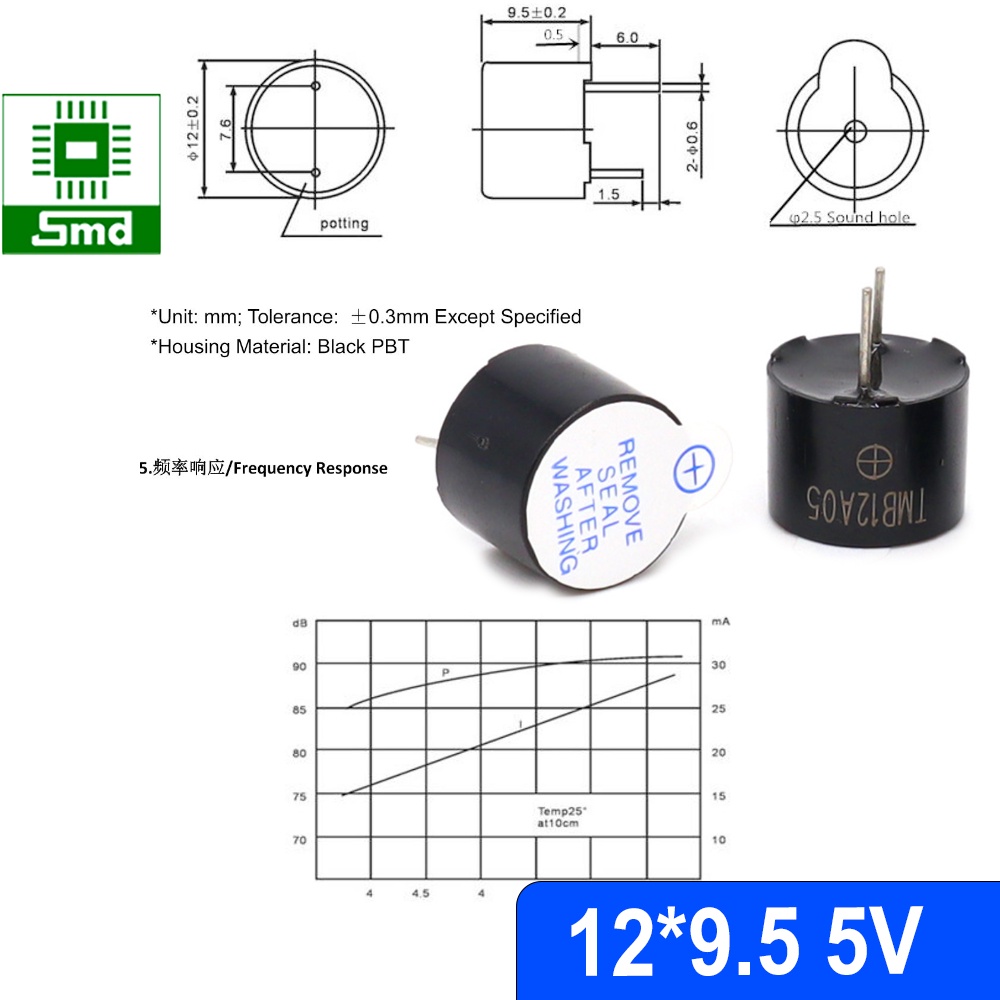 Còi Chip tự kêo Buzzer 3V 5V 12V (Có ic ) 12095 12065 9055 12x9.5mm ...