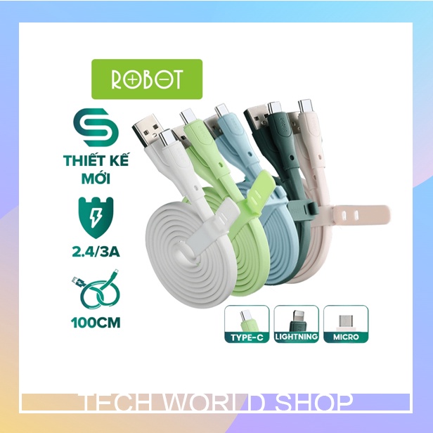 Cáp Sạc Nhanh USB ROBOT RGL100/RGC100/RGM100 Dây Cao Su Dẹp Chống Rối ...