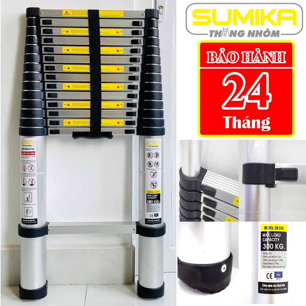 Thang nhôm rút đơn 5.1m - 6m Sumika SK510 - SK600 Bảo hành 2 năm ...