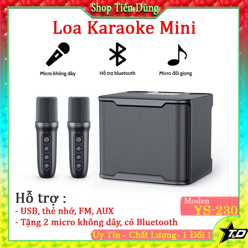 Loa bluetooth karaoke YS-230 tặng 2 micro không dây hỗ trợ USB, thẻ nhớ, cổng UAX nhỏ gọn âm ...