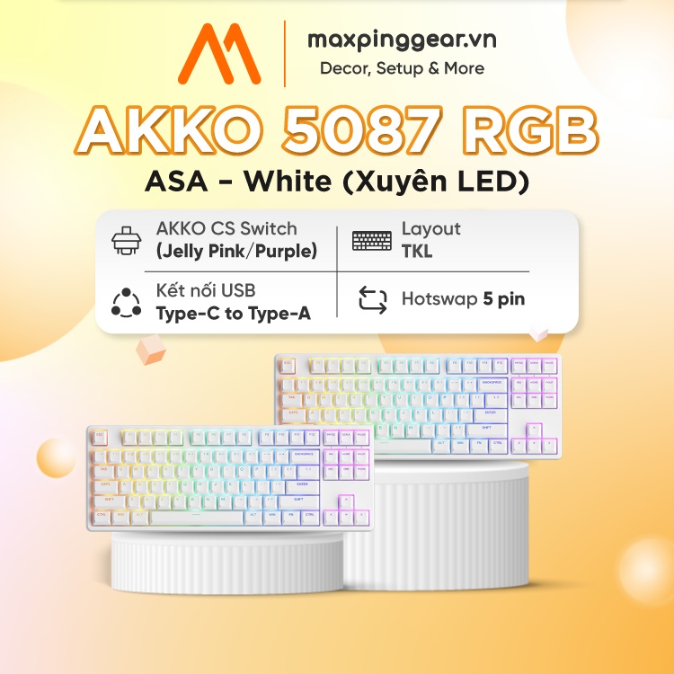 Bàn phím AKKO 5087 RGB ASA – White (Foam tiêu âm / Hotswap / AKKO CS ...