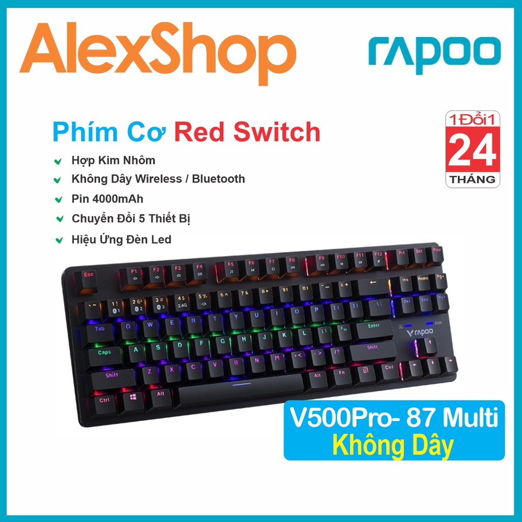 [Red Switch] Rapoo V500Pro Multi 87 Bàn Phím Cơ Gaming Không Dây Wirless / BlueTooth - Bh 2 Năm ...