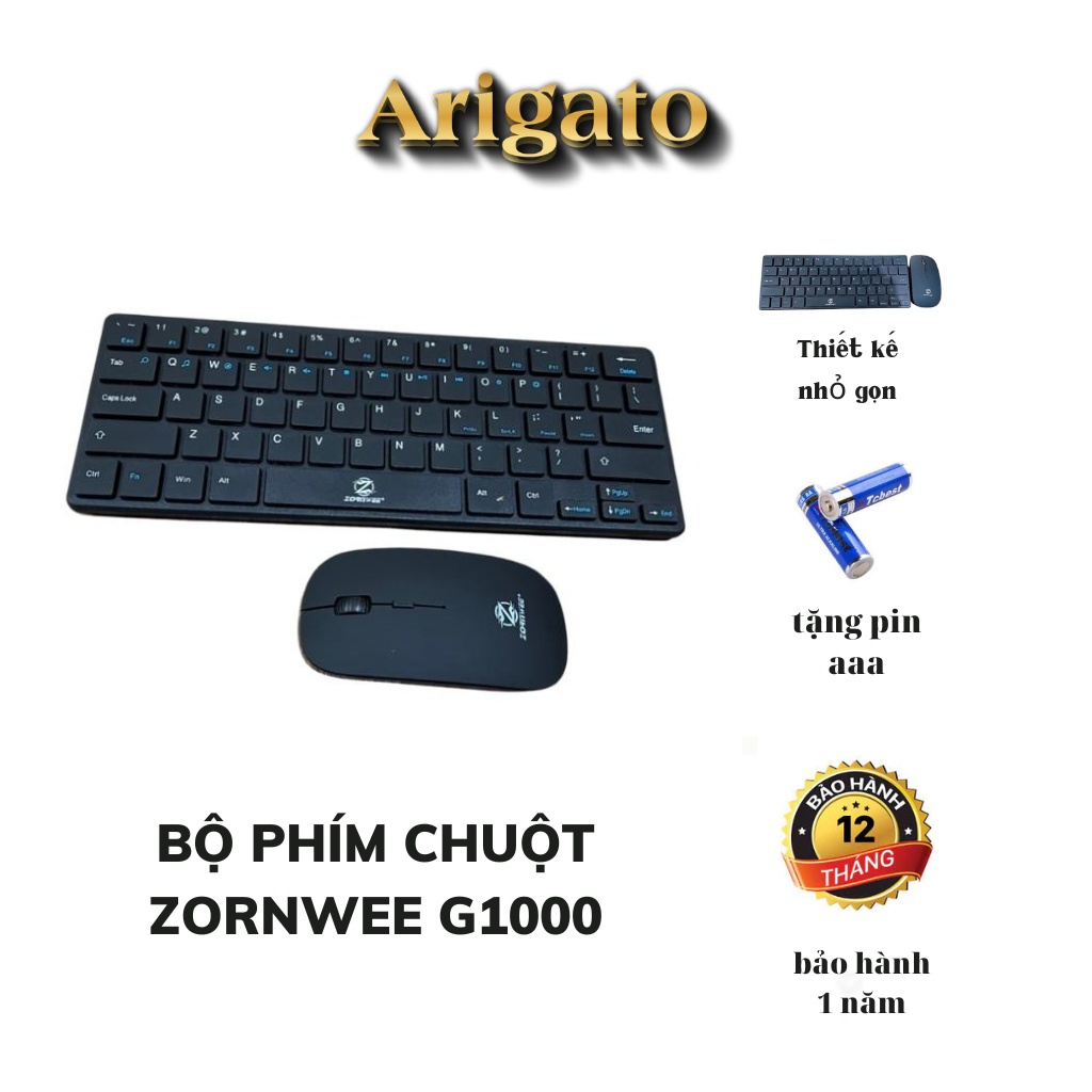 Combo bộ phím chuột mini không dây ZORNWEE G1000,WIRELESS COMBO G1000 tặng kèm pin, bảo hành 6 ...