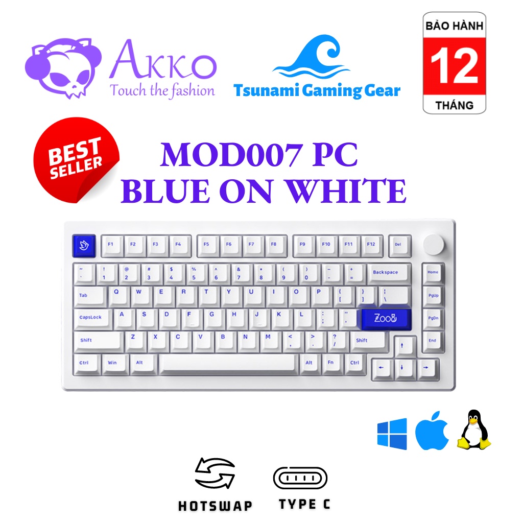 Phím cơ AKKO MOD007 PC Blue on White | Hotswap | Gasket Mount | Clacky ...