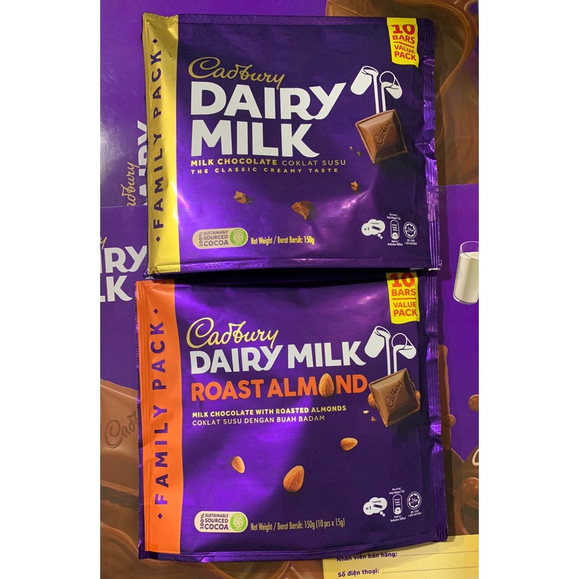 Socola Cadbury Dairy Milk 150g (1 gói gồm 10 thanh 15g) | Shopee Việt Nam