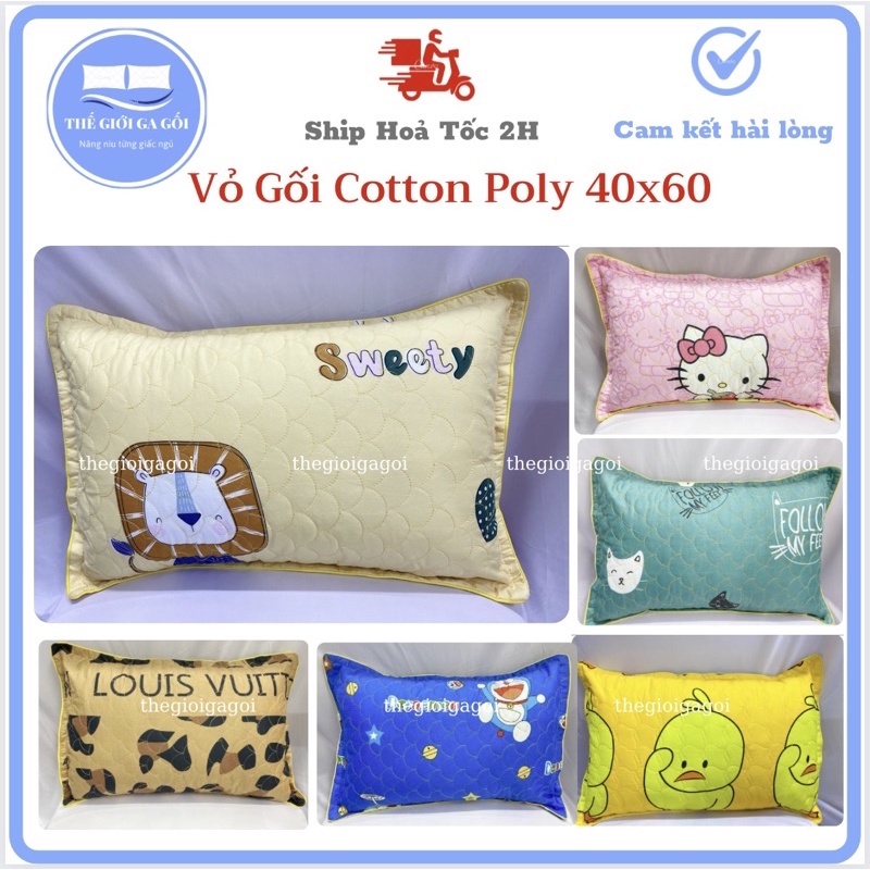 Vỏ Gối nằm Cotton PoLy thêu 2 lớp Chần Gòn, mềm mại thoáng mát (40 x 60 ...