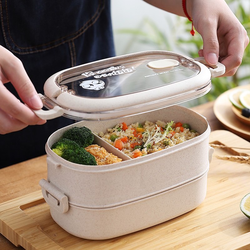 Hộp đựng cơm giữ nhiệt lúa mạch thiên nhiên Lunch Box 1100ml kèm muỗng ...