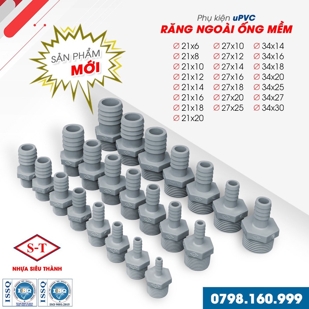 [GIÁ 1 BỊCH] Răng ngoài, Ren ngoài 34 ra ống mềm, đuôi chuột 14,16,18,20,25,27,30 ly Nhựa Siêu ...