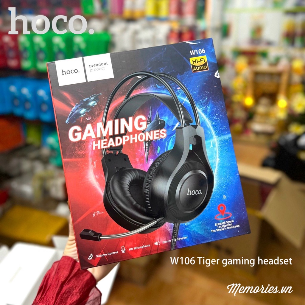 Tai nghe chụp Headphone Gaming Hoco W106 Tiger / W104 có dây kèm mic, có đèn led, nút chỉnh âm ...