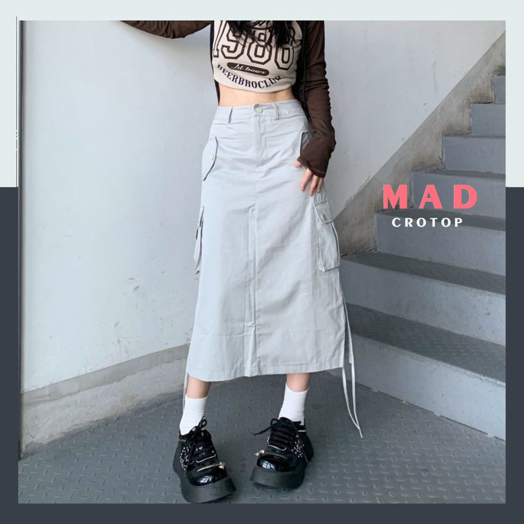 Chân Váy Midi Túi Hộp Dây Rút Không Nhăn Hottrend Xám Ghi Dễ Phối Sinh ...