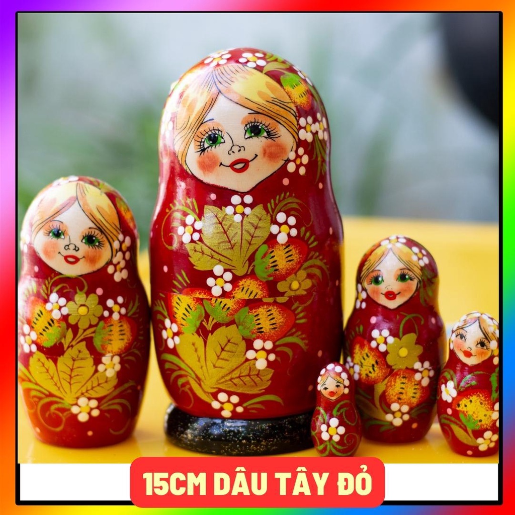(CỰC CUTE) BỘ BÚP BÊ NGA MATRYOSHKA 5 LỚP 15CM DÂU TÂY QUÀ LƯU NIỆM NGA ...