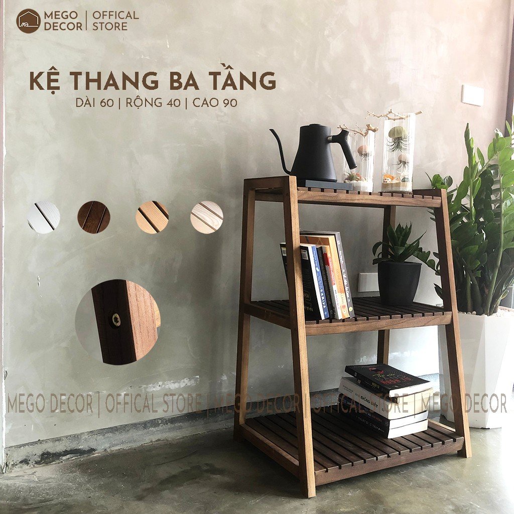 Kệ thang gỗ sồi 03 tầng cao cấp giá gỗ đa năng decor nhà phong cách ...