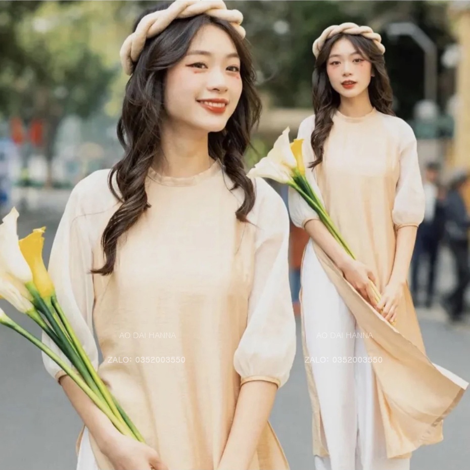 Áo dài cách tân dáng suông HANNA tay lỡ chất lụa Tây Thi cao cấp mềm ...