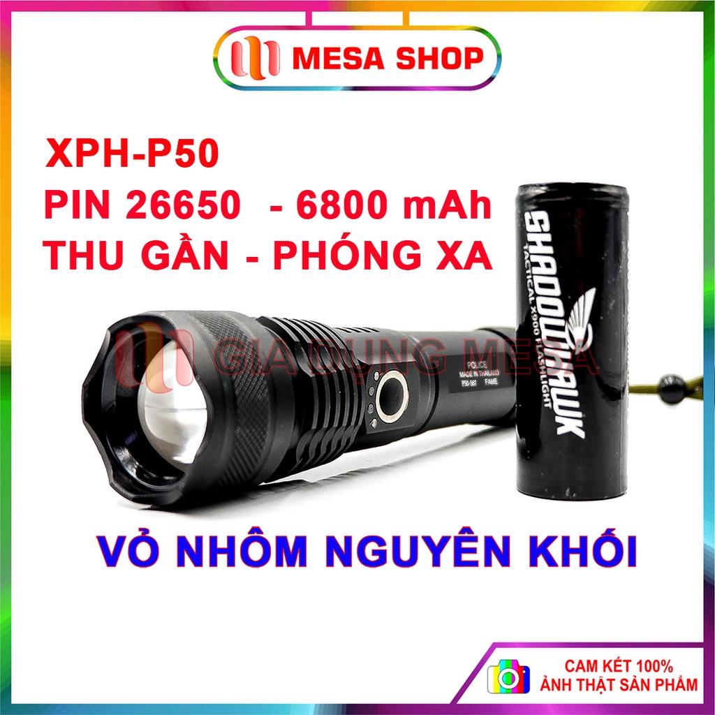 Đèn pin siêu sáng XHP50 PIN chuẩn 26650 6500Mah vỏ nhôm nguyên khối ...