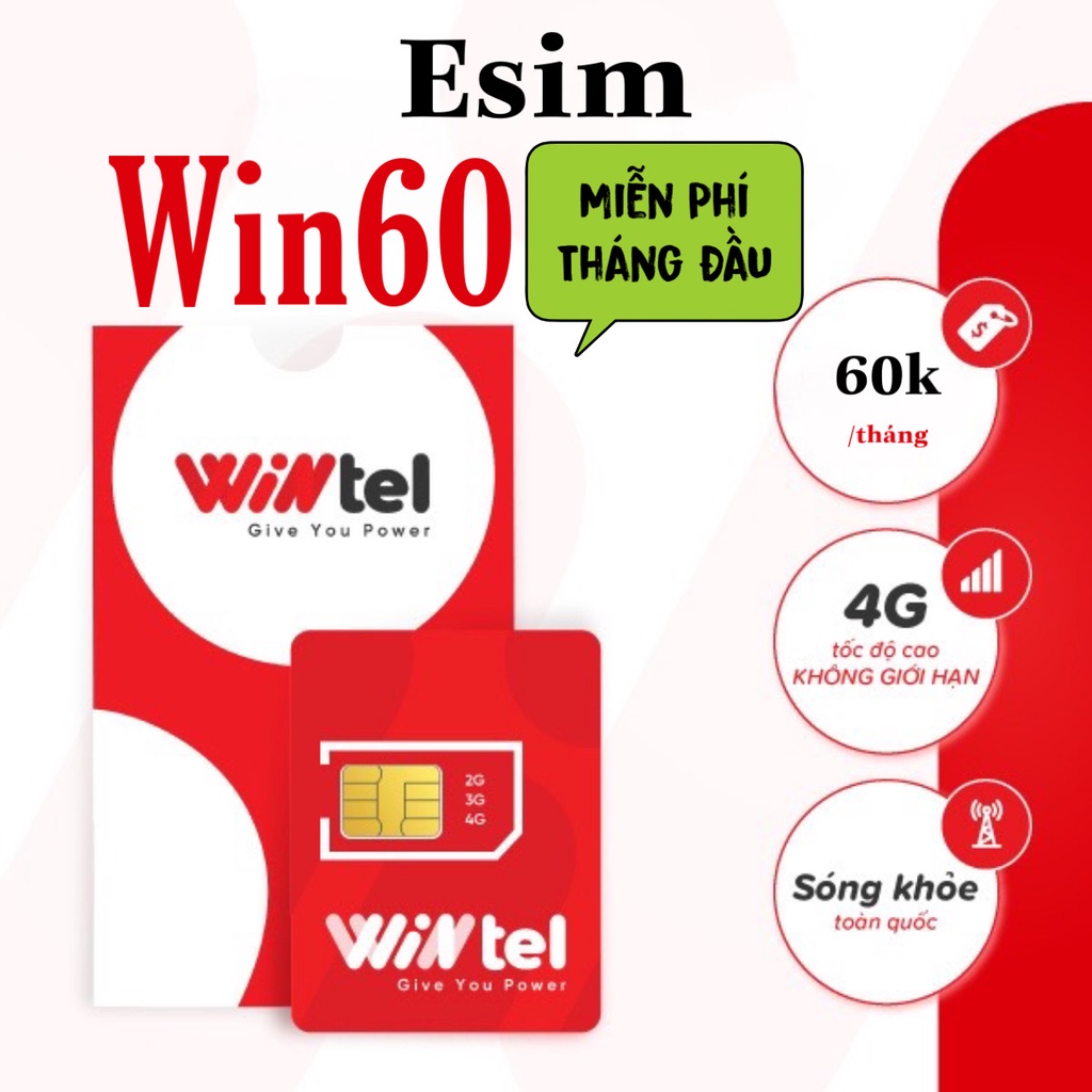 eSim 4G Wintel Win60+ Thoải Mái Data Không Giới Hạn Data Tốc Độ Cao ...