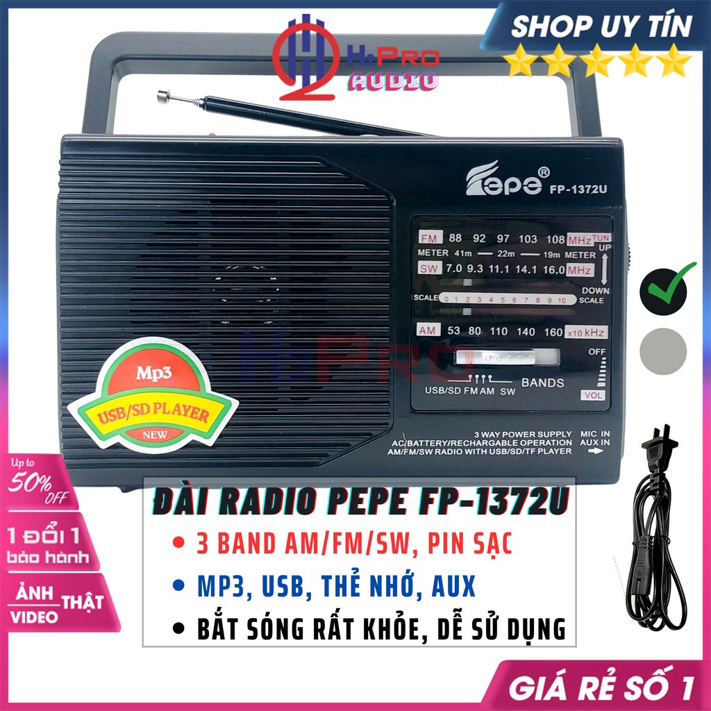 Đài Radio FM Fepe FP-1372U, 3 band AM/FM/SW, Nghe Nhạc Mp3/USB/Thẻ Nhớ ...