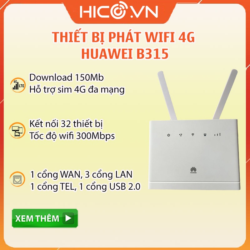 HUAWEI B315 Bộ Phát Wifi 3G/4G Hỗ Trợ Cổng 4 Lan, Chuyên Lắp Xe Khách ...