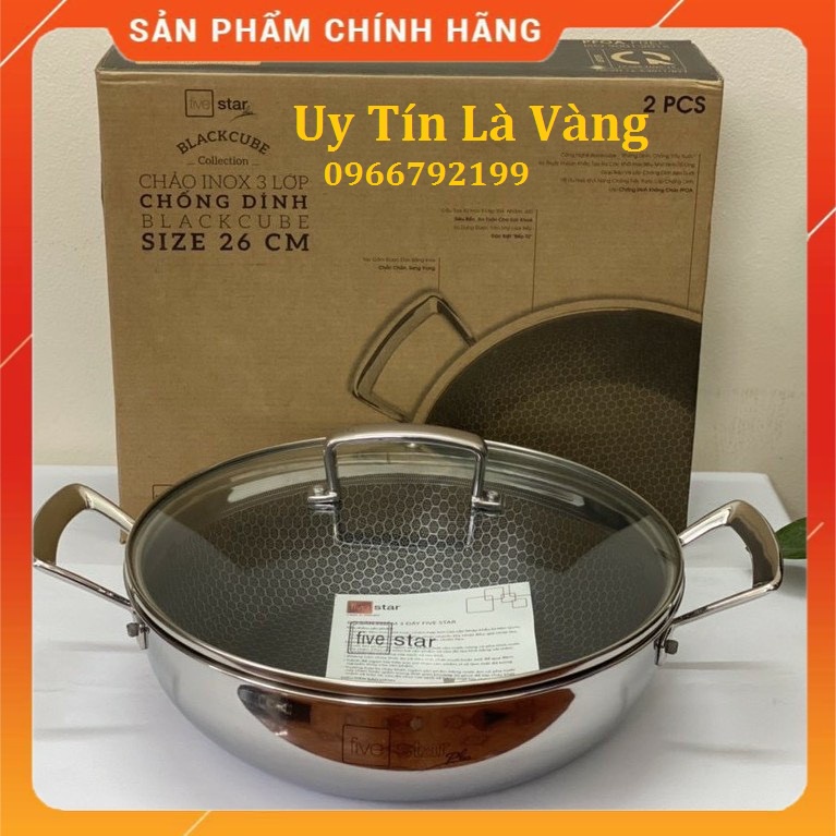 Chảo 2 Quai Sâu Lòng Blackcube Fivestar (Sire 24-26-28cm) Inox 304 Chống Dính 3 Lớp Đáy Liền Tổ ...