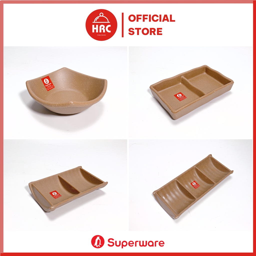 Đĩa chấm gia vị 2 ngăn nhựa Melamine màu nâu đậm nhám Srithai Superware bền đẹp chính hãng - màu ...