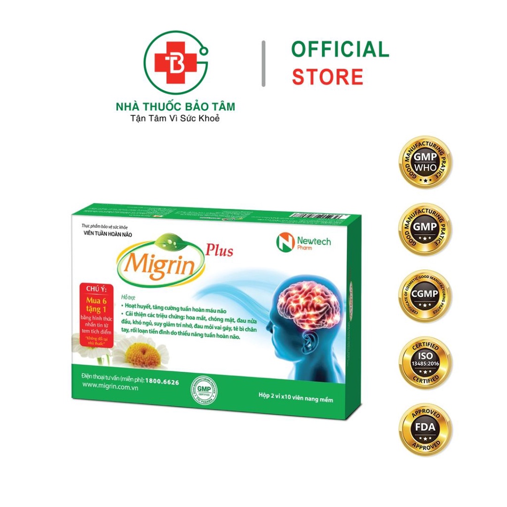 Viên Uống Migrin Plus - Giảm Đau Nửa Đầu, Hoạt Huyết Dưỡng Não - Hộp 20 ...