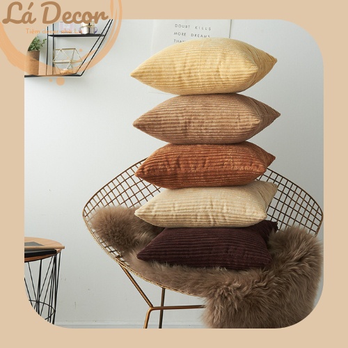 Vỏ gối sofa, bọc gối tựa lưng vải nhung sọc vuông 45x45cm cao cấp trang ...