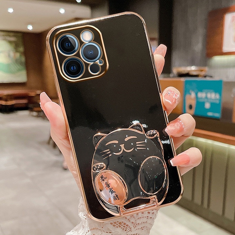 Ốp Lưng Meow TPU Mềm Mạ Viền - Kèm Giá Đỡ (Đủ dòng ĐT: IPhone, Samsung ...