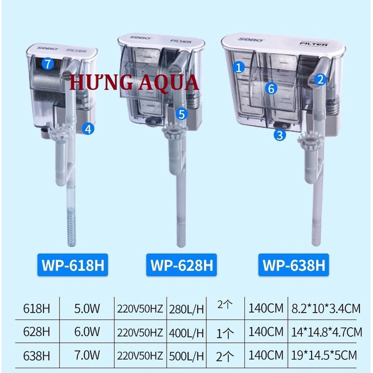 Máy lọc nước, lọc thác bể cá WP-618H, WP-628H,WP-638H chính hãng, thiết kế mỏng đẹp | Shopee ...
