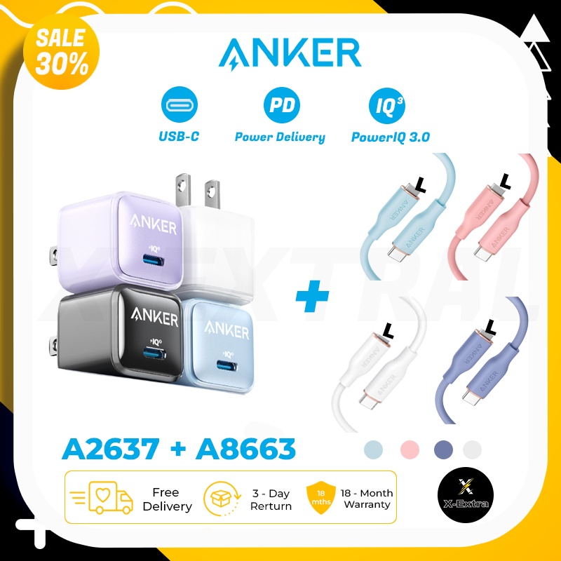 Bộ sạc nhanh Anker 20W A2637 và dây A8662 A8632 0.9m, A8663 A8633 1.8m ...