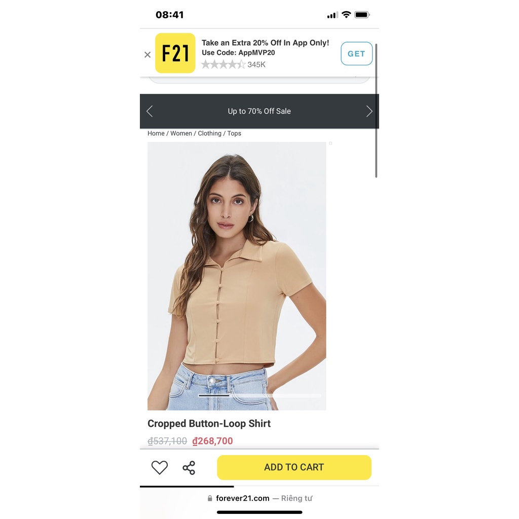 Áo Croptop Nữ Button Loop shirt Forever21 2mau thun lạnh cotton co giản ...