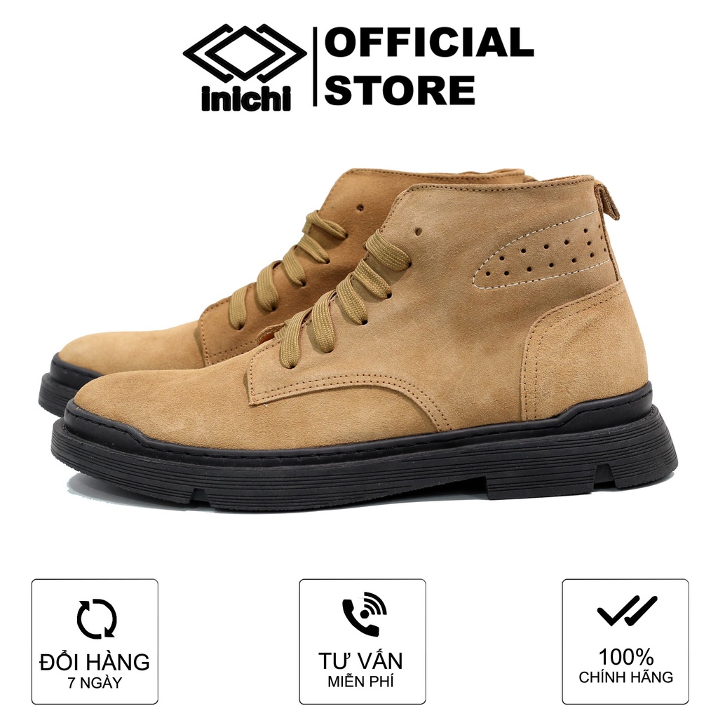 Giày boots da lộn INICHI G1125 cổ lửng có may đế | Shopee Việt Nam