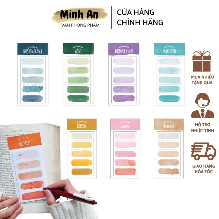 Giấy Note màu Watercolor siêu xinh, giấy nhớ cắt sẵn set 20 tờ, giấy ...