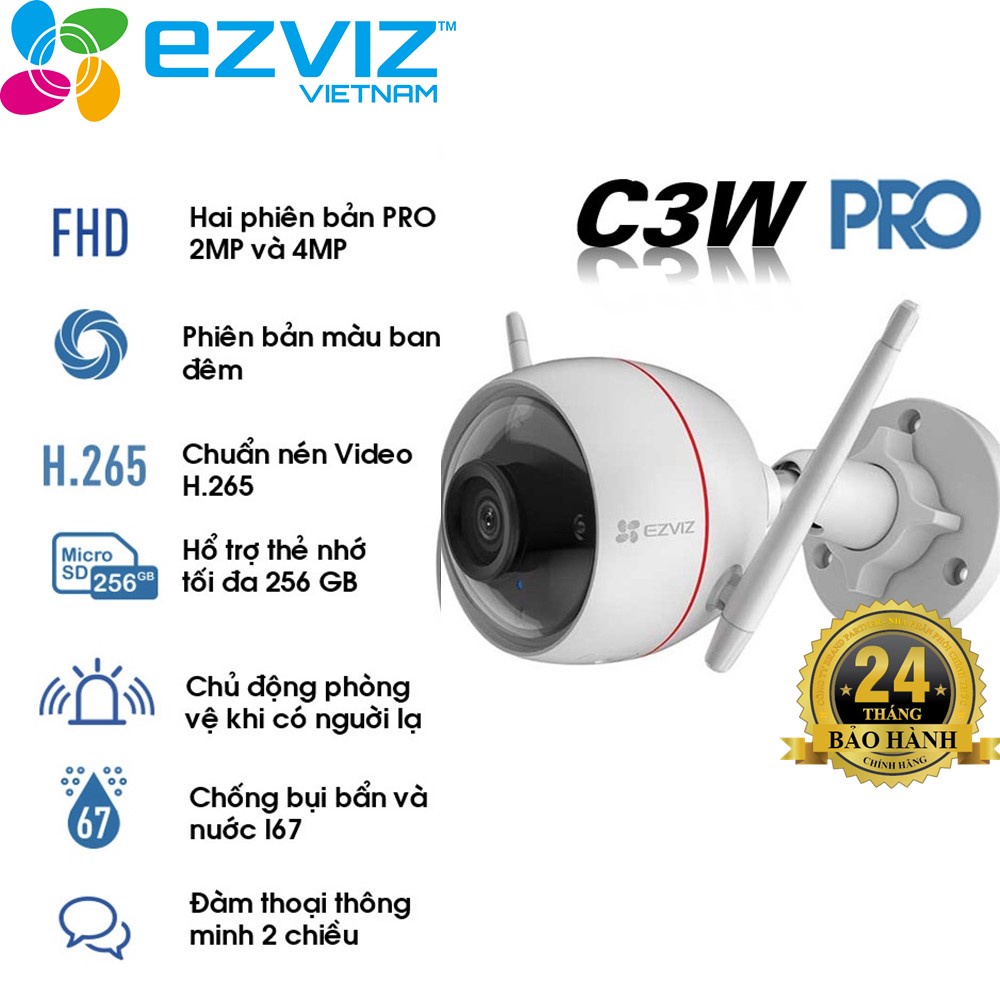 Camera Wifi Ezviz C3W Pro 4mpx, Ngoài trời Có màu ban đêm Báo động còi ...