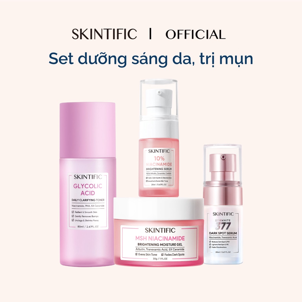 SKINTIFIC Combo 4pcs- sáng da gồm Toner 80ml + Serum Niacinamide 20ml ...