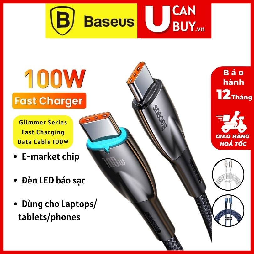Cáp sạc nhanh Baseus 100W Type-C to Type-C, Baseus Glimmer Series Cable Type C to C 100W - đèn ...