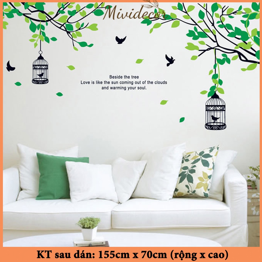 Decan dán tường Dây xanh 2 lồng chim - cây xanh | Shopee Việt Nam