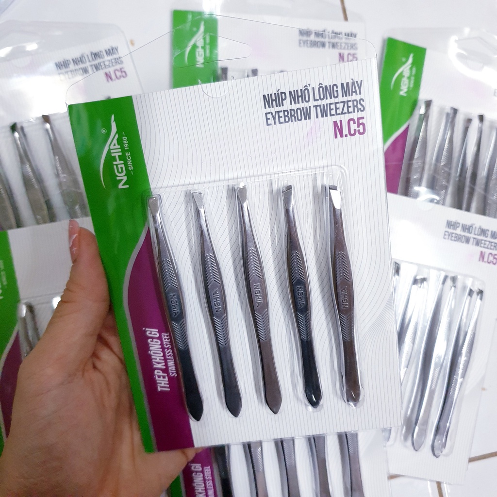 Vĩ 5 Cái Nhíp Nhổ Lông Mày NC5 Đầu Xéo Kềm Nghĩa | Shopee Việt Nam