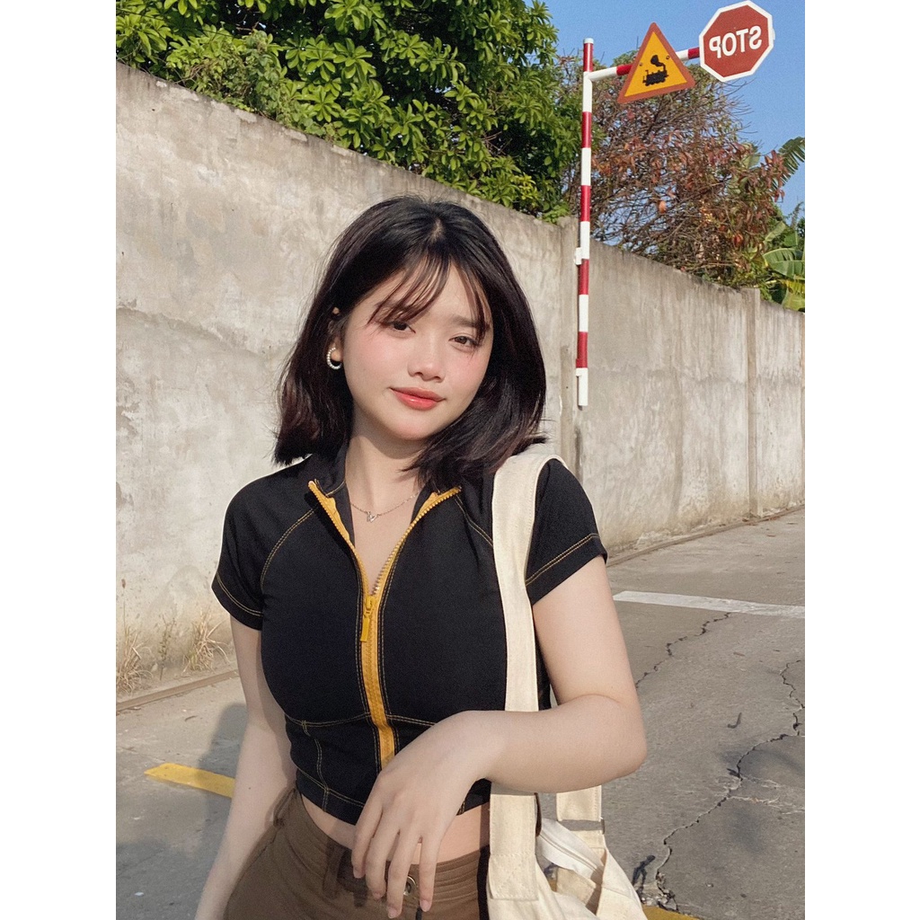 Áo croptop khoá kéo cá tính | Miya Top | Secodee | Shopee Việt Nam
