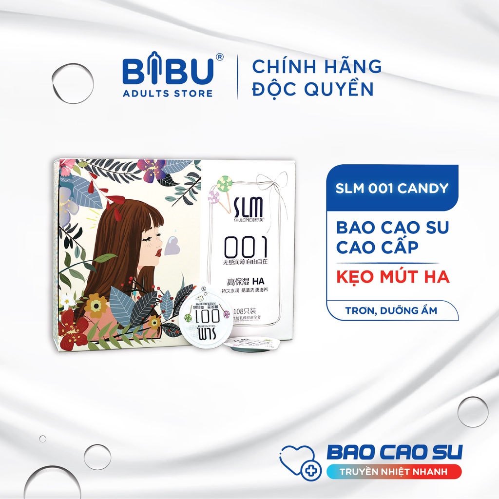 Bao cao su nhiều gel gốc nước SLM 001 Candy HA cao cấp, siêu mỏng, trơn, size 52mm, hộp 108 cái ...
