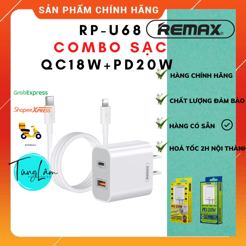 Bộ Củ Sạc Nhanh Remax RP-U68,2 Cổng TypeC PD 20W và TypeA QC 18W | Shopee Việt Nam