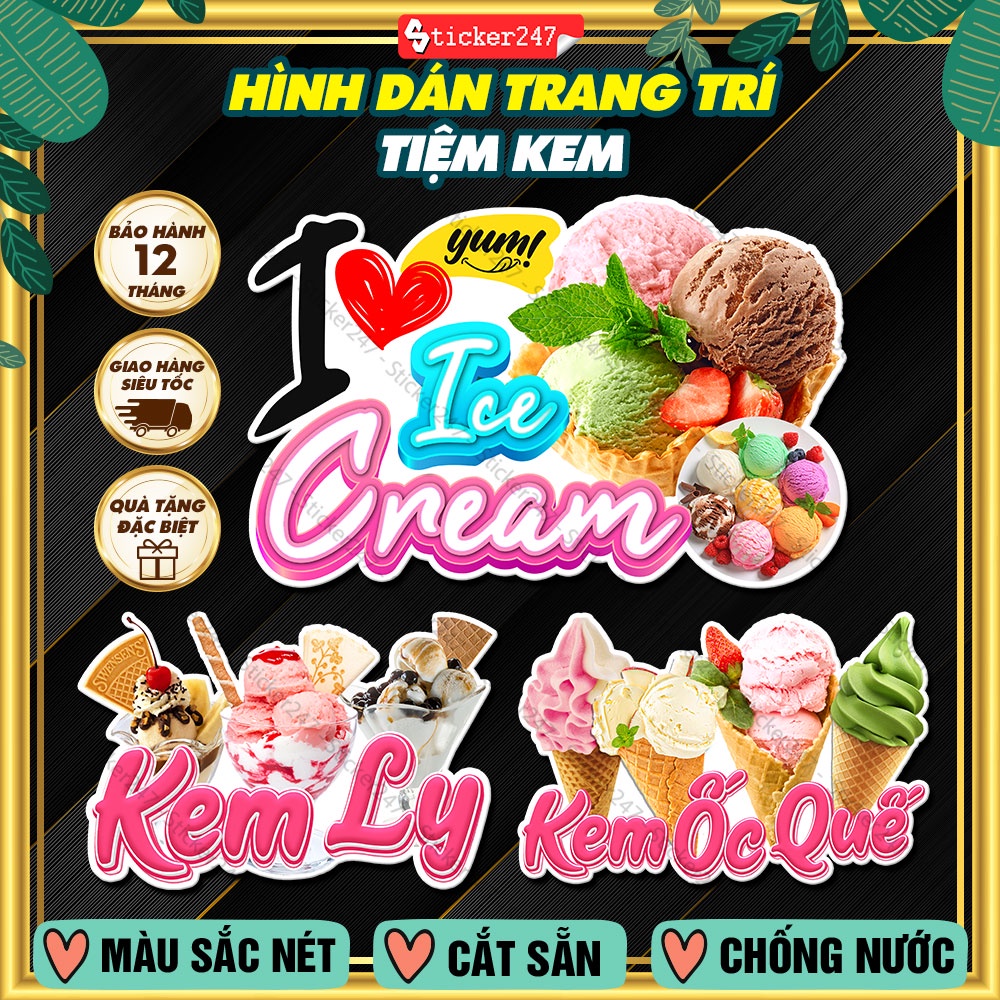 Decal Trang Trí Tiệm Kem Ice Cream 🌈𝑭𝒓𝒆𝒆𝒔𝒉𝒊𝒑 Hình Dán Decor Kem Ly, Kem ...