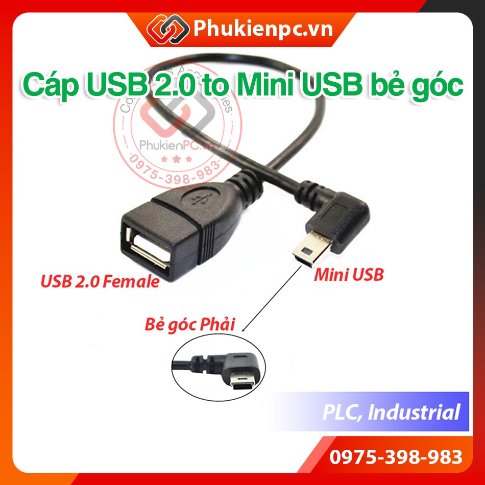 Cáp chuyển đổi USB Female sang Mini USB bẻ góc phải OTG. Cho máy lập ...