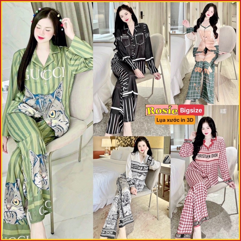 [ BIGSIZE 60-78KG] Bộ ngủ Lụa xước in 3D Tay dài form to cực xinh nhiều mẫu HOT | Shopee Việt Nam