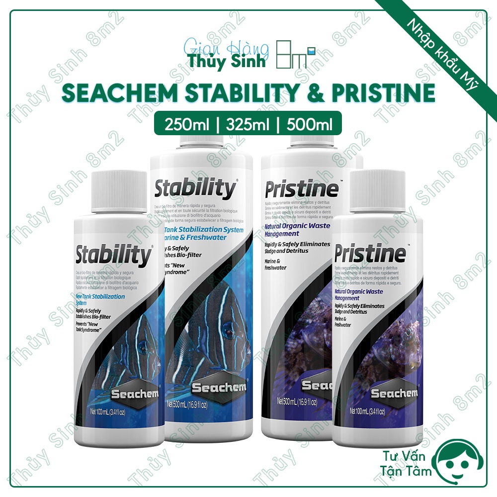 (Chai Lớn) Cặp Vi Sinh SEACHEM Stability Và Pristine Cao Cấp Cho Hồ Cá, Tép Thủy Sinh | 8m2 ...