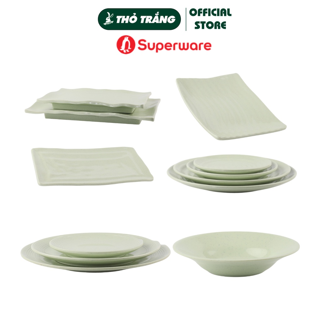 Combo Dĩa nhựa Melamine màu GREEN STONE Srithai Superware cao cấp đa ...