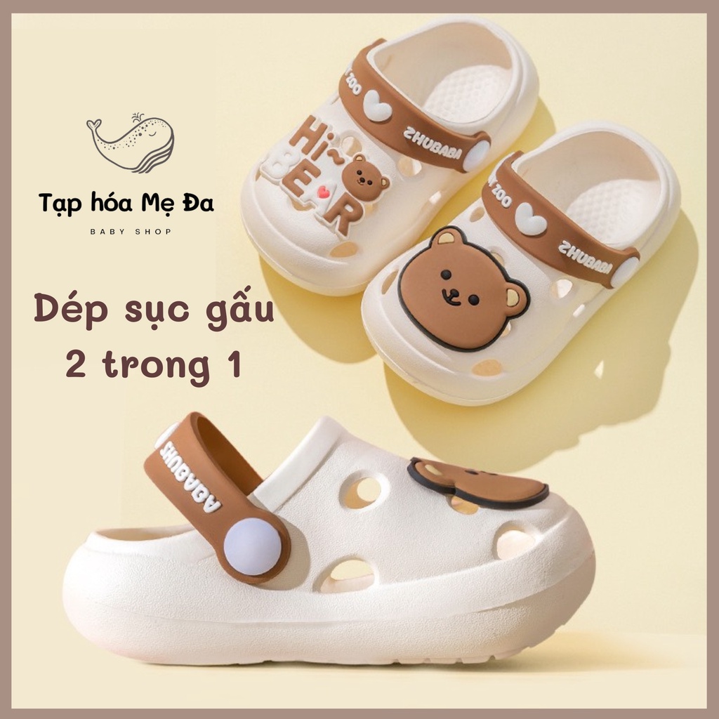 Xăng đan/Dép sục Crocs hình gấu nâu 2 trong 1 chất liệu Eva cao cấp an ...