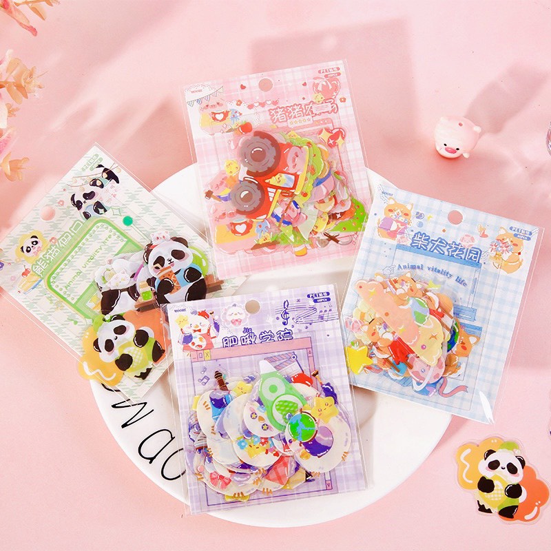 Set Sticker 40 Tấm Nhựa PVC Hình Chó Corgi heo cute/ Túi Sticker Hình ...