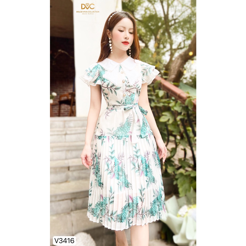 VÁY DẬP LY TAY CÁNH TIÊN CỔ BÈO KÈM ĐAI V3416-DVC | Shopee Việt Nam