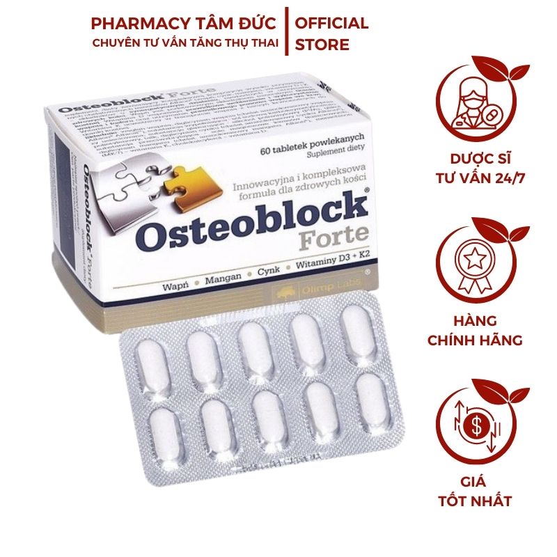 Viên uống bổ sung Canxi hữu cơ OSTEOBLOCK Forte - xuất sứ Ba Lan hộp 60 ...