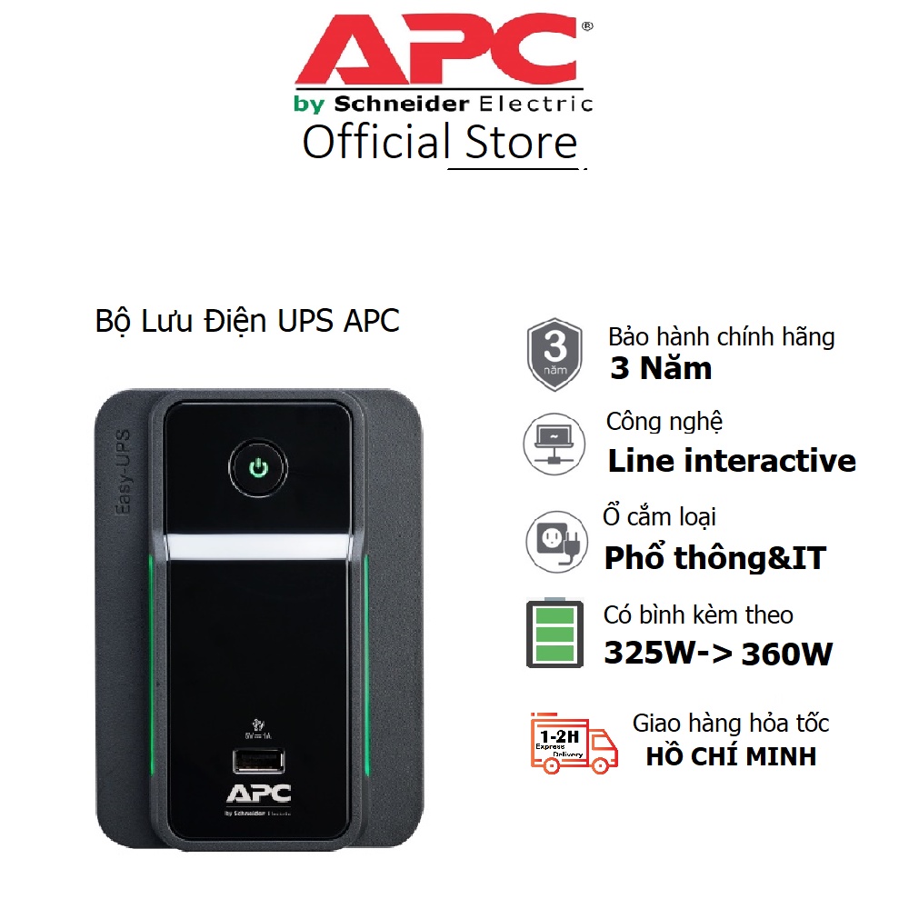 (Có Ắc Quy) Bộ lưu điện UPS APC BVX700LUI-MS I BX650LI-MS - Bảo hành 3 ...
