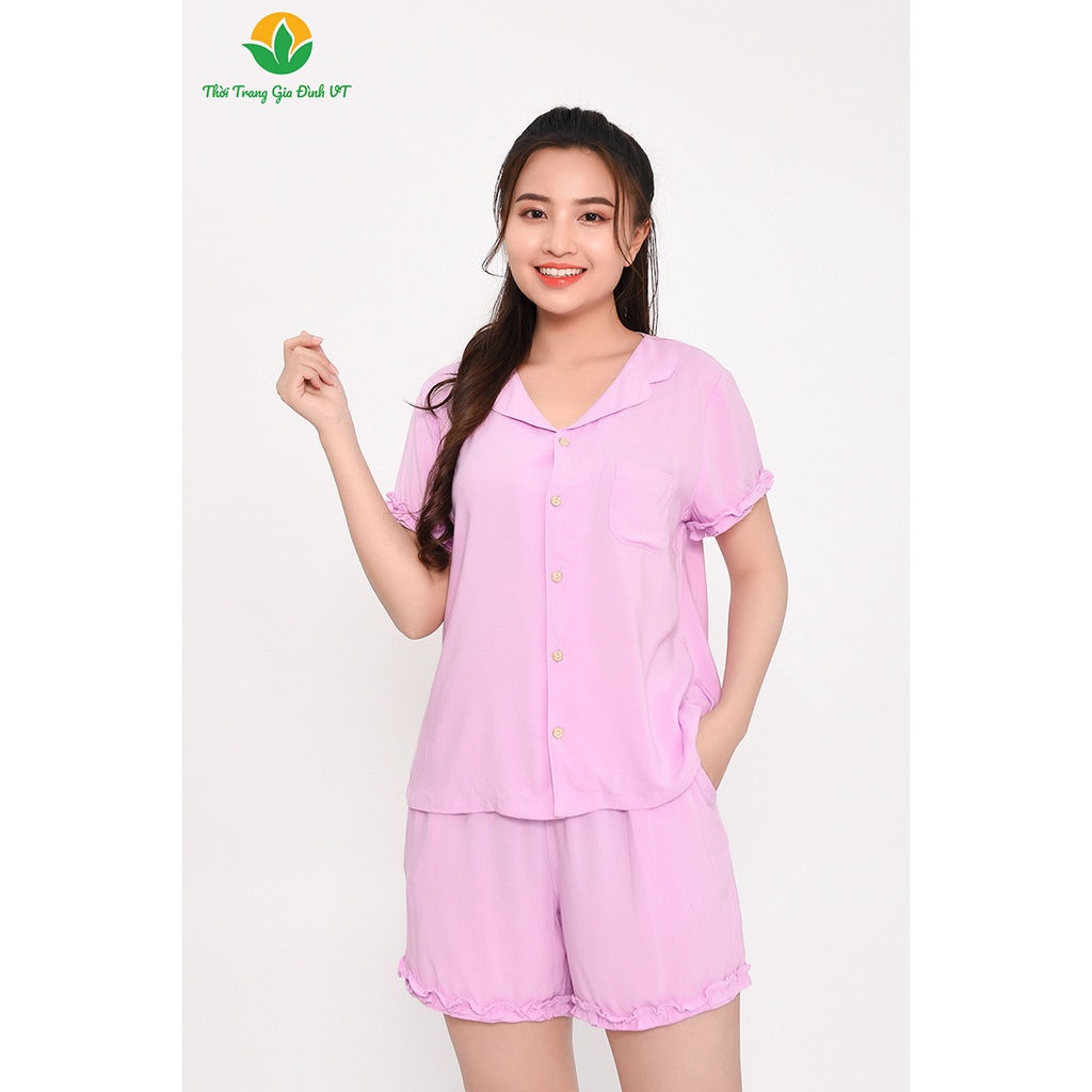 Bộ đồ pijama nữ mùa hè Việt Thắng, quần đùi, áo cộc tay, chất Lanh ...
